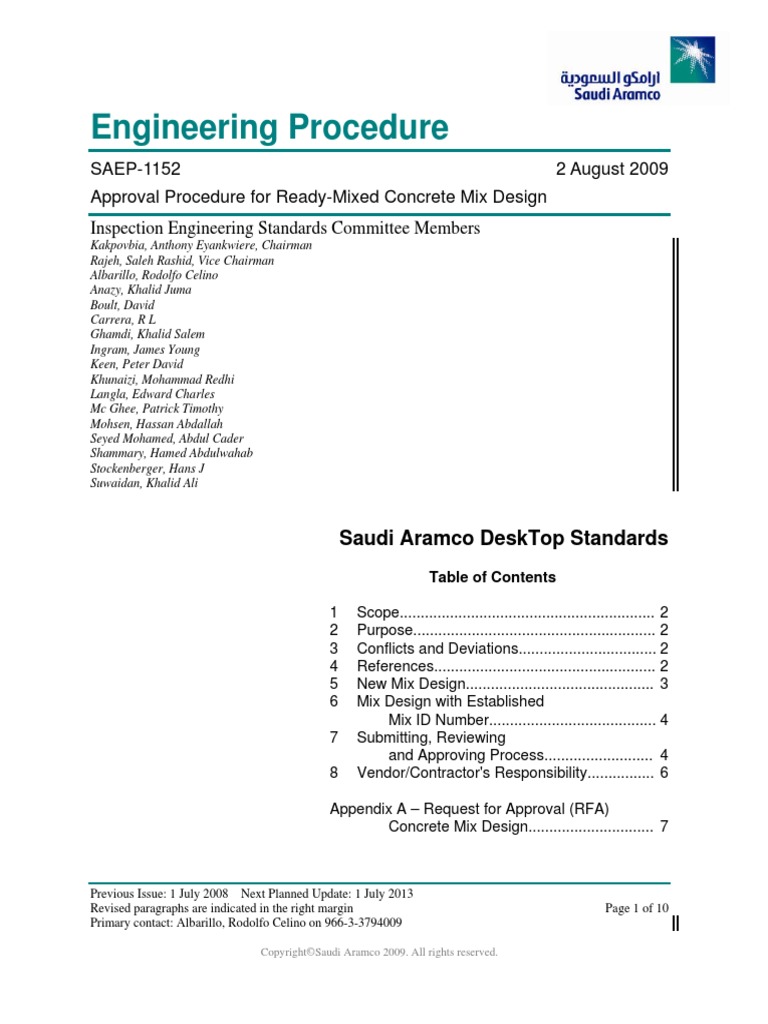 SAEP-1152 - Approval Procedure For Ready-Mixed Concrete Mix Design ...