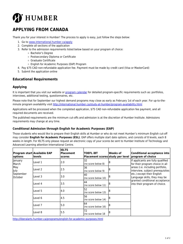 Humber College Canada Application Guide | PDF | University And College ...