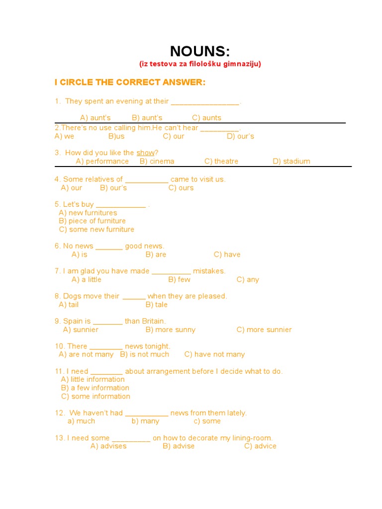 Nouns:: I Circle The Correct Answer | PDF