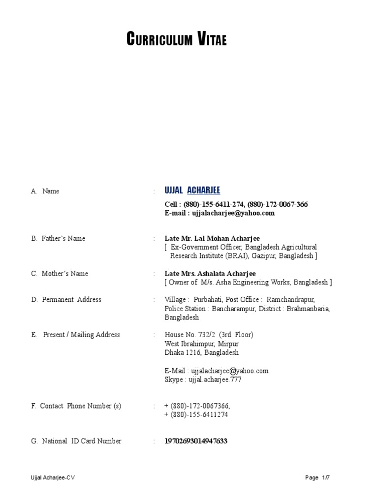 Ujjal Acharjee's Professional CV | PDF | Dhaka | World Politics