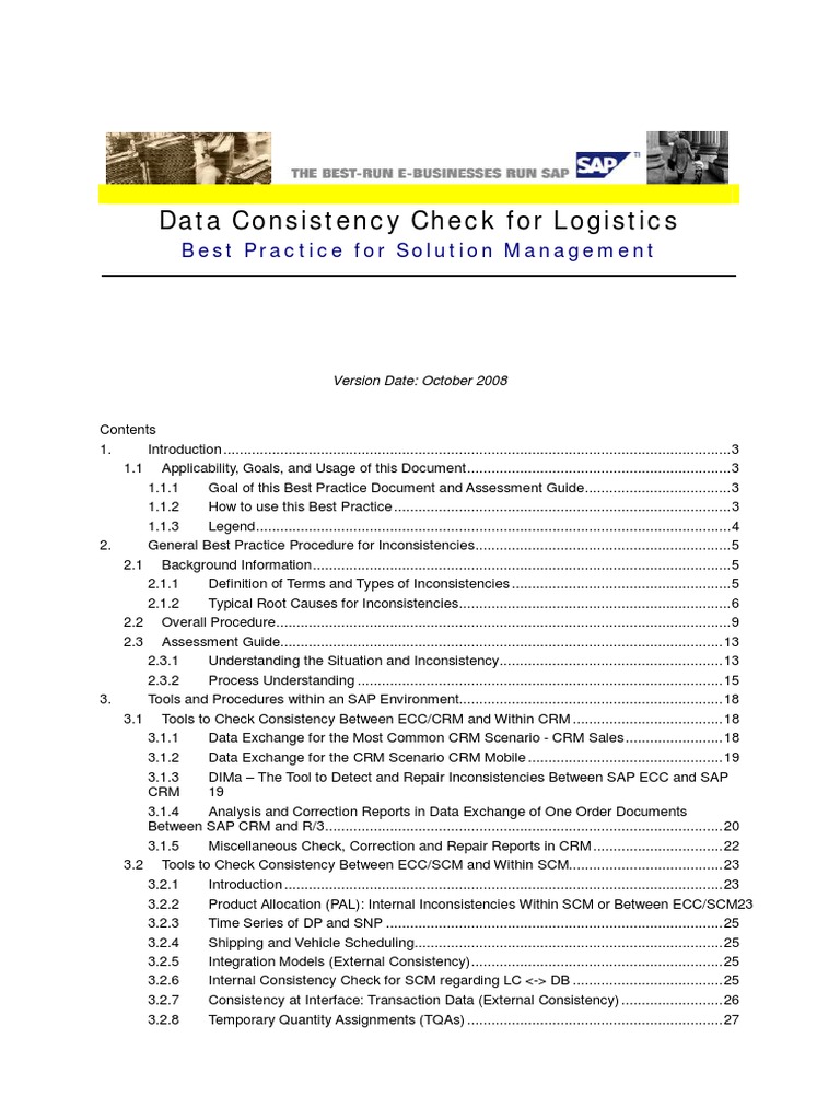 Best Practice - Data Consistency Check For Logistics PDF | PDF ...
