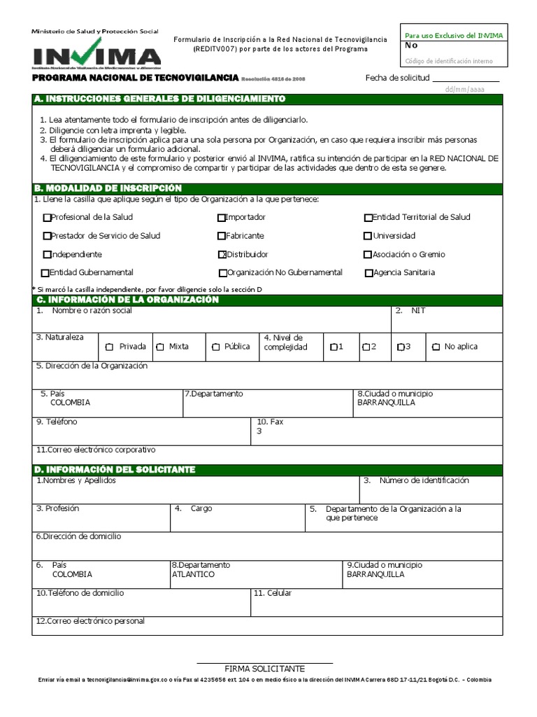 Formulario Invima PDF. (1) | Organización no gubernamental | Ciencia y ...
