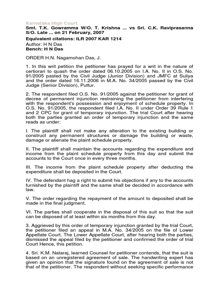 Suit For Bare Injunction With Seeking Relief of Specific Performance Is ...