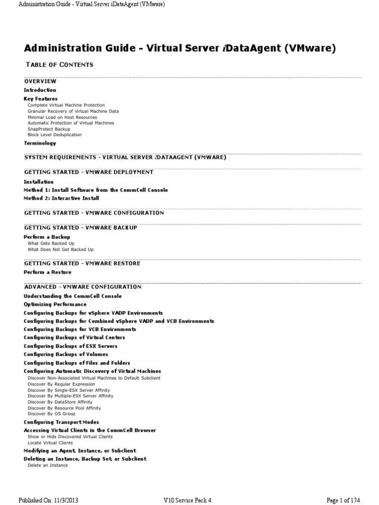 Administration Guide - Virtual Server Idataagent (Vmware) : Able of Ontents | PDF | Backup ...