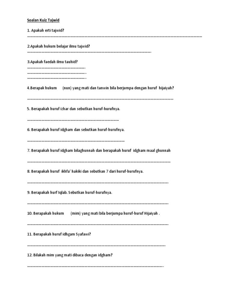 Soalan Kuiz Tajwid | PDF