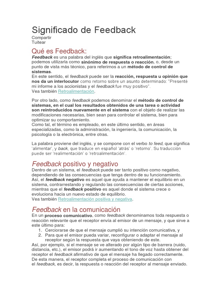 Significado de Feedback | PDF | Realimentación | Electrónica
