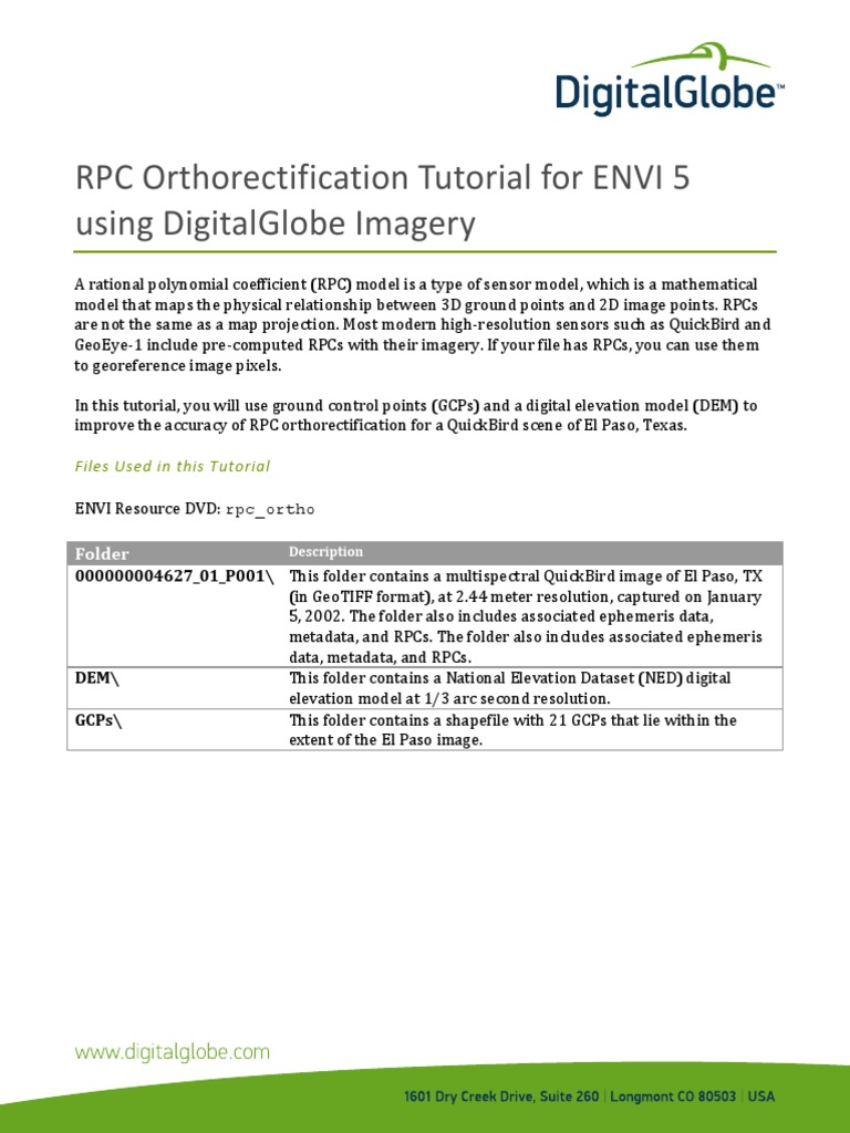 RPC Orthorectification Using ENVI5 and DigitalGlobe Imagery | PDF | Geomatics | Geographic Data ...