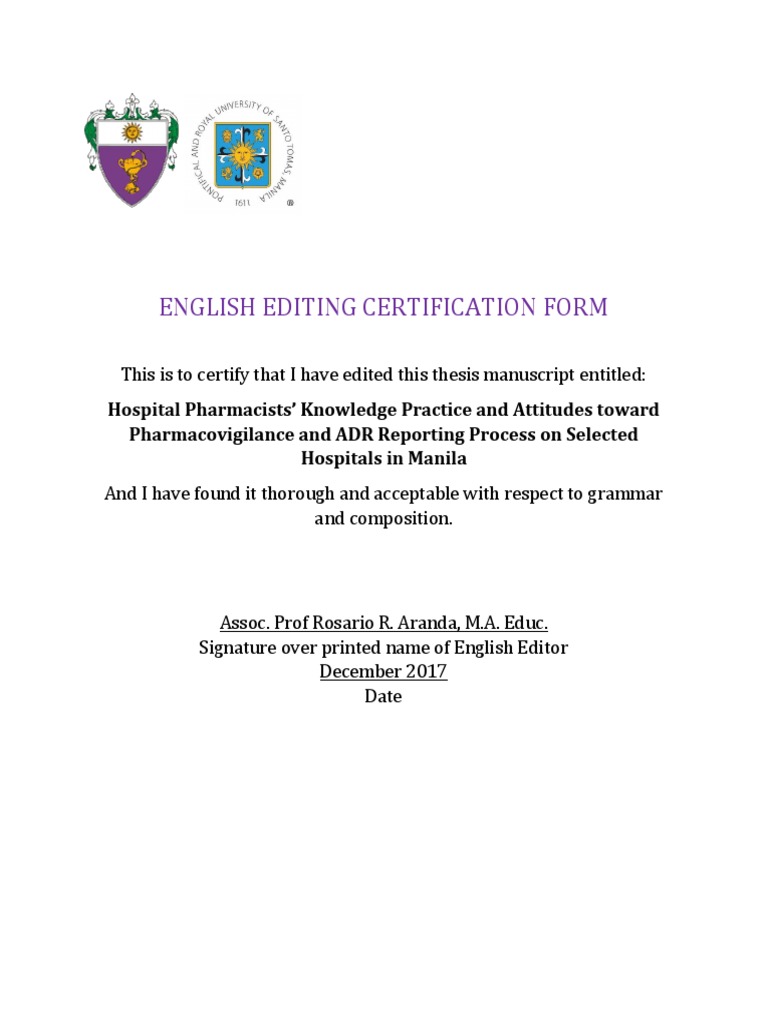 English Editing Certification Form | PDF