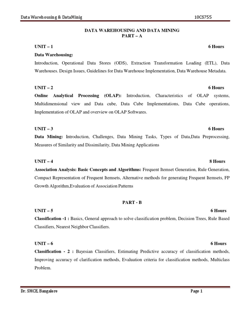Data Warehousing and Data Mining (10cs755) | PDF | Data Warehouse | Cluster Analysis