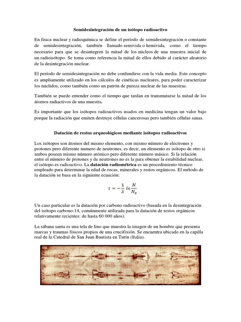 Semidesintegración de Un Isótopo Radioactivo | PDF | Isótopo | Sábana ...