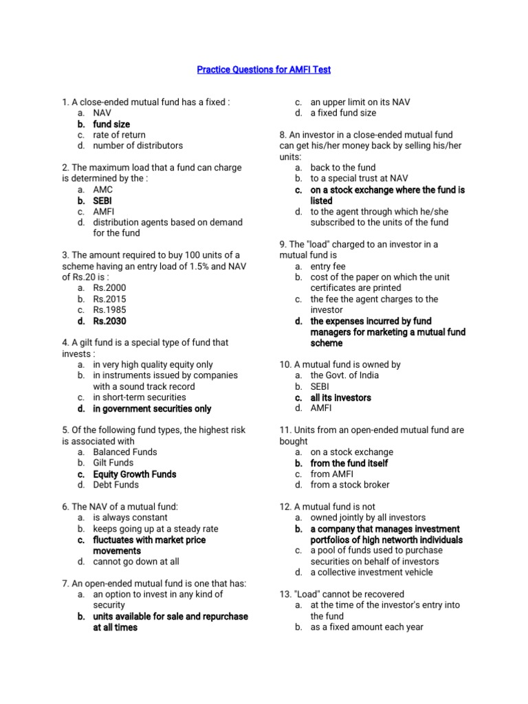 MFD Exam 500 Qus | PDF | Mutual Funds | Stocks