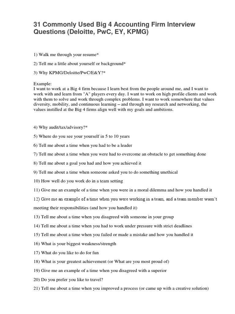 31 Commonly Used Big 4 Interview Questions | Download Free PDF ...