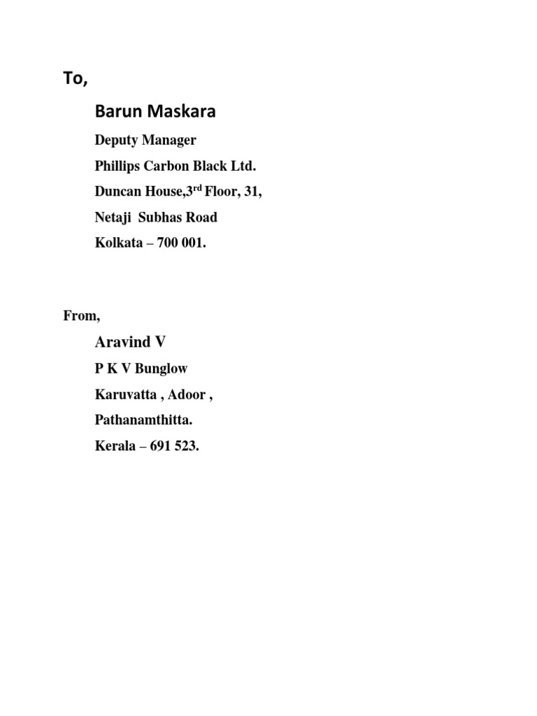 Letter to Deputy Manager at PCBL | PDF