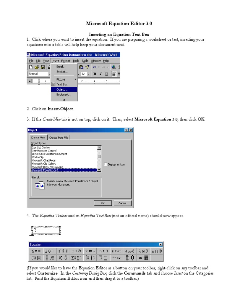 Microsoft Equation Editor 3.0: Inserting An Equation Text Box | PDF ...