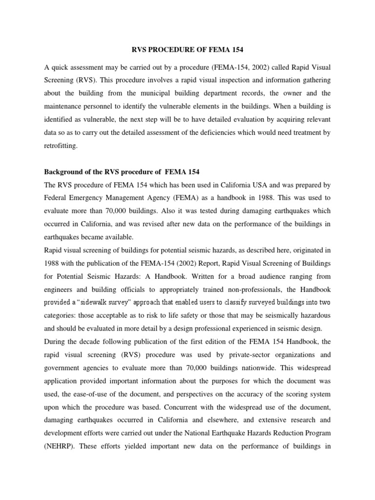 Rvs Procedure of Fema 154 | PDF | Framing (Construction) | Masonry