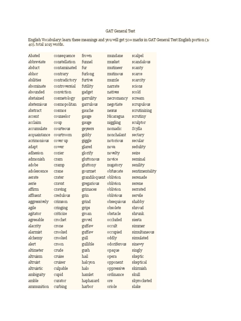 GAT General Test English Vocabulary: 1015 Key Words to Help You Score ...