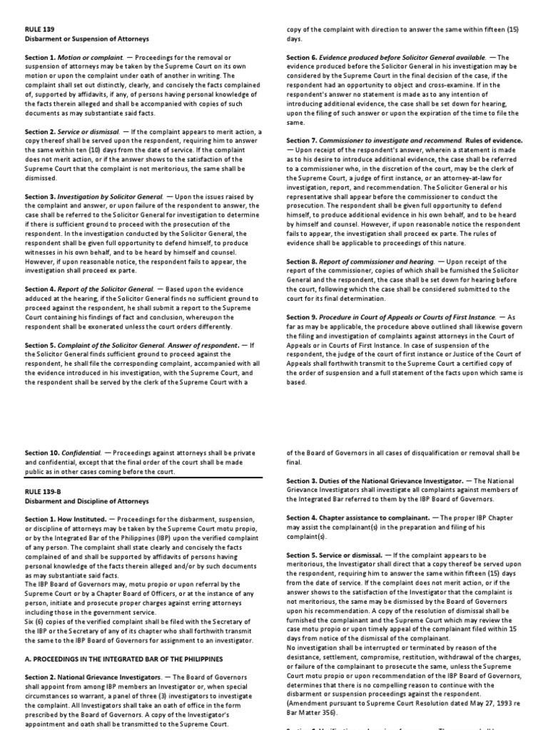 Rule 139 - 139B | PDF | Disbarment | Ex Parte