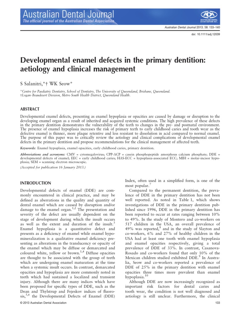 Developmental Enamel Defects in Primary Dentition PDF | PDF | Human ...