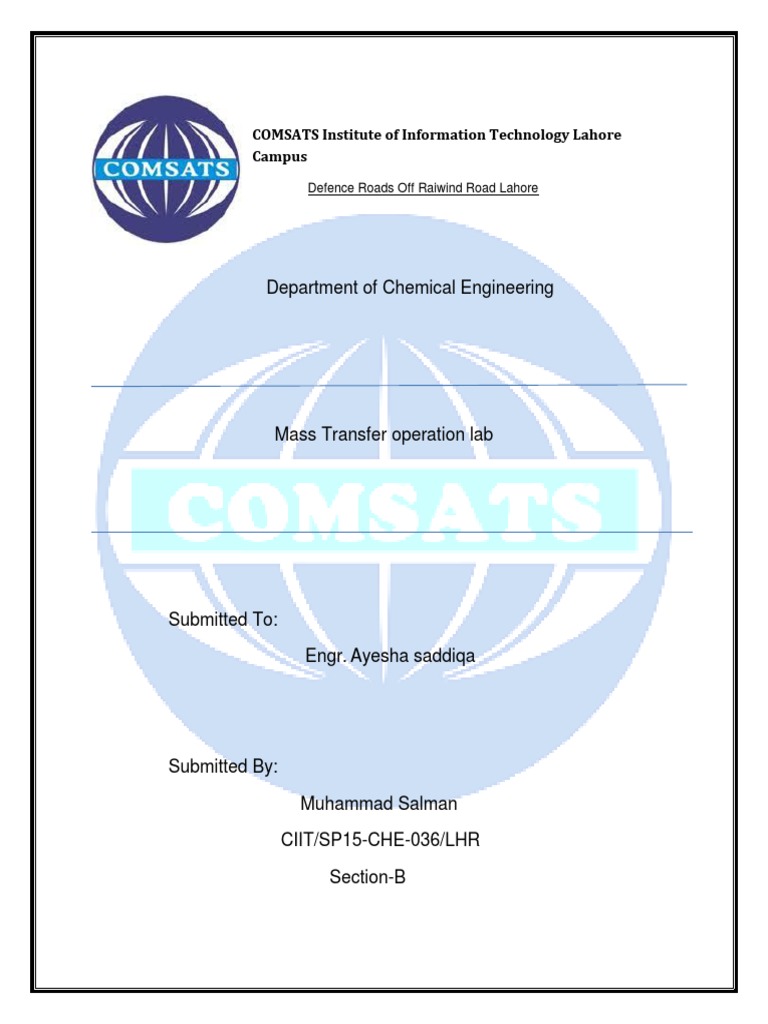 Department of Chemical Engineering: COMSATS Institute of Information ...