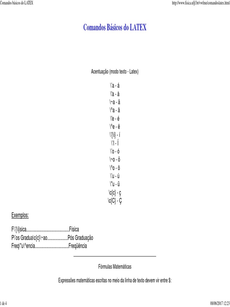Comandos Básicos Do LATEX | PDF | Alfabeto Grego | Agrupamento