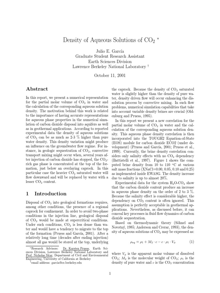 Density of Aqueous Solutions of CO2 | PDF | Solution | Density