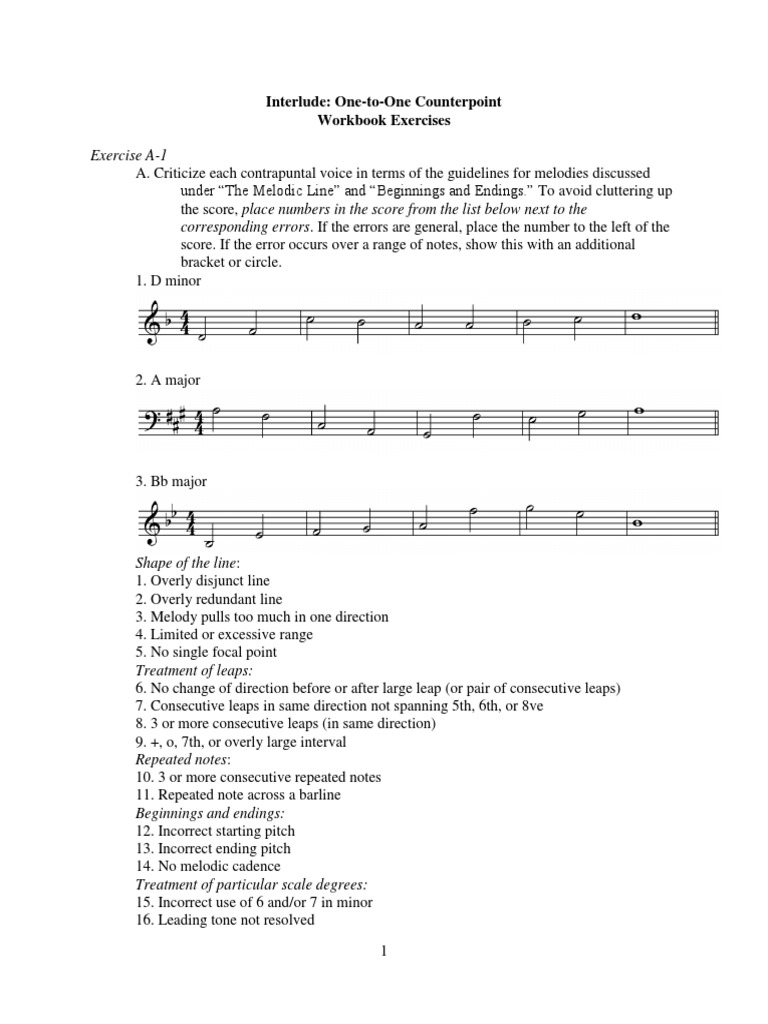 Interlude 1 1 To 1 Counterpoint Exs PDF | PDF | Harmony | Interval (Music)
