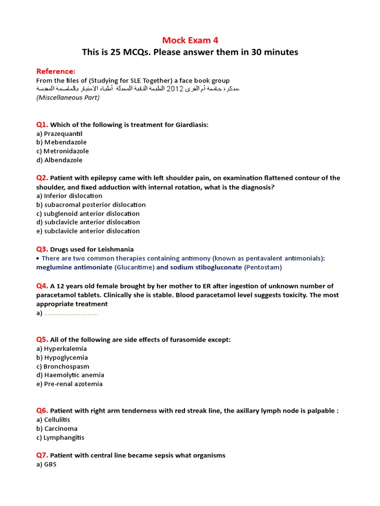 Mock Exam 4 - 25 MCQs | PDF | Bleeding | Rtt