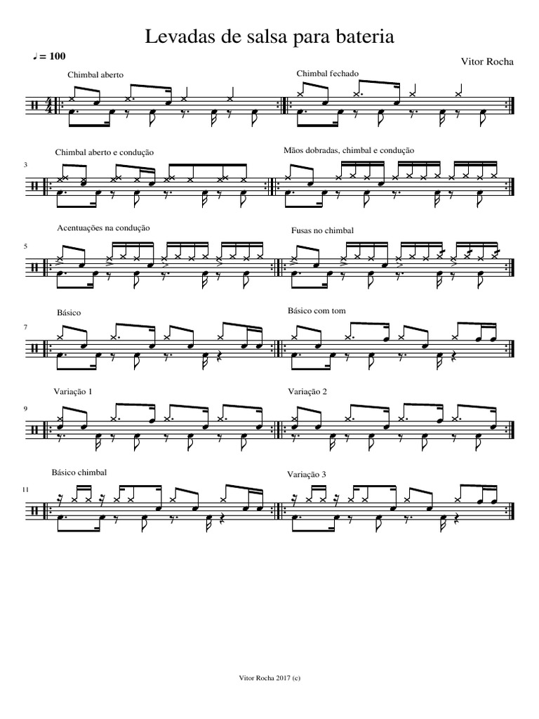 Levadas de Salsa para Bateria | PDF | Instrumentos musicales | Ritmo y medidor