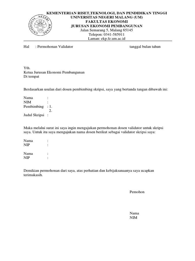 Permohonan Validator Mahasiswa | PDF
