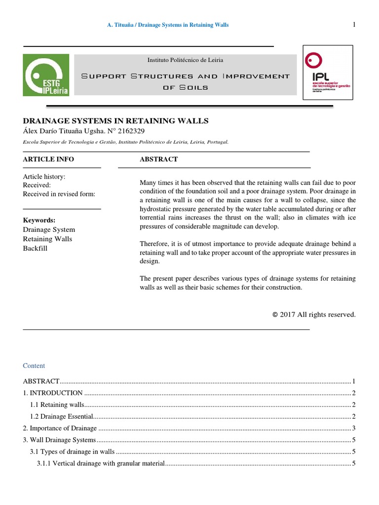 Drainage Systems in Retaining Walls | PDF | Drainage | Geotechnical Engineering