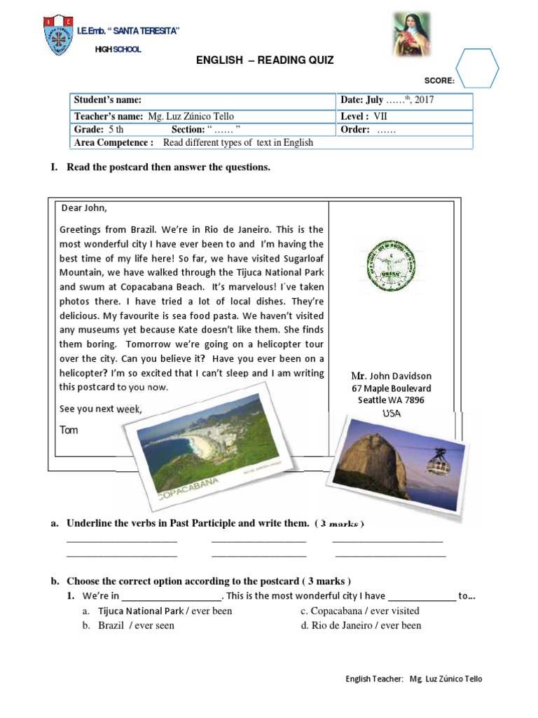 English Reading Quiz for High School Students | PDF | Rio De Janeiro ...