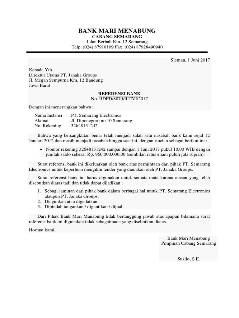 Contoh Surat Referensi Bank | PDF