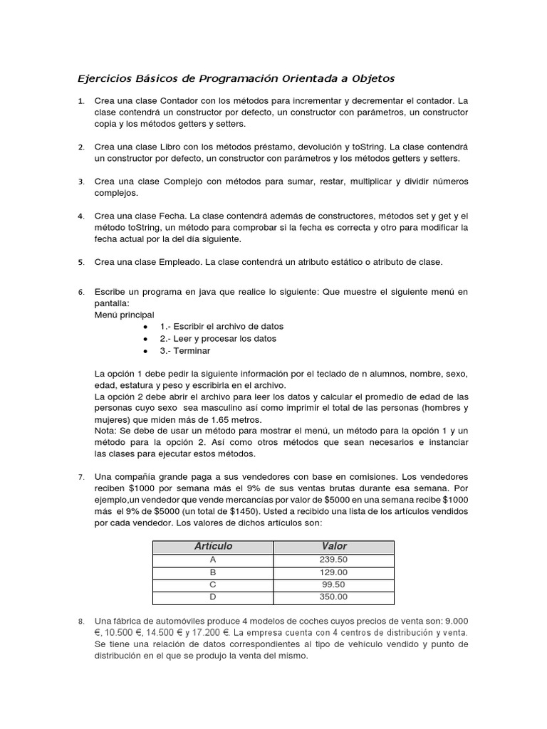 Ejercicios Programacion Java - POO | PDF | Programación orientada a ...
