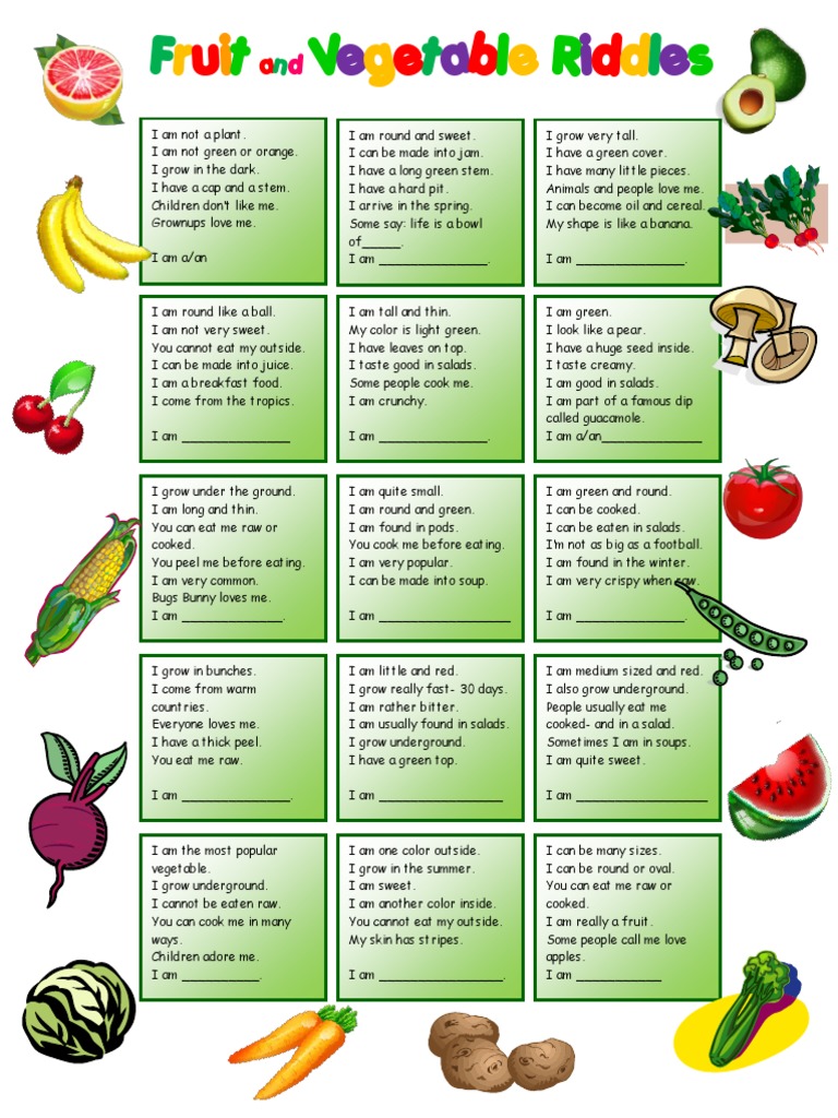 Fruit and Vegetable Riddles Keys | PDF | Salad | Fruit
