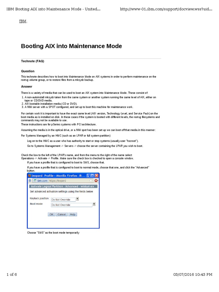 Booting AIX Into Maintenance Mode | PDF | Booting | File System