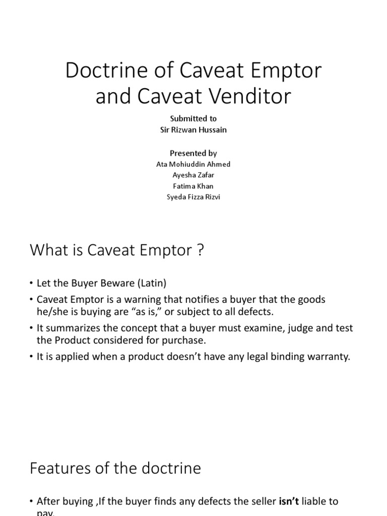 Doctrine of Caveat Emptor and Caveat Venditor | PDF | Contract Law ...