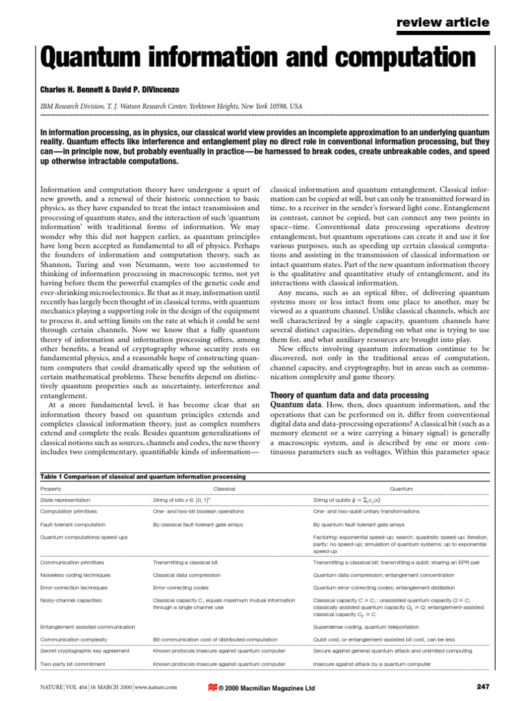 Quantum Information and Computation - Nature | PDF | Quantum ...
