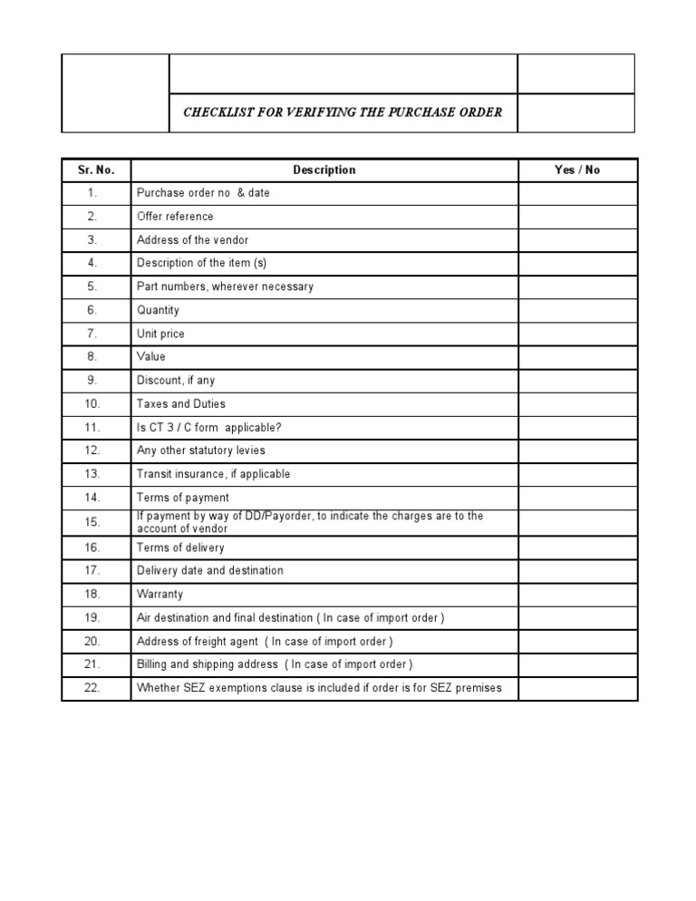 Checklist For Verifying PO | PDF