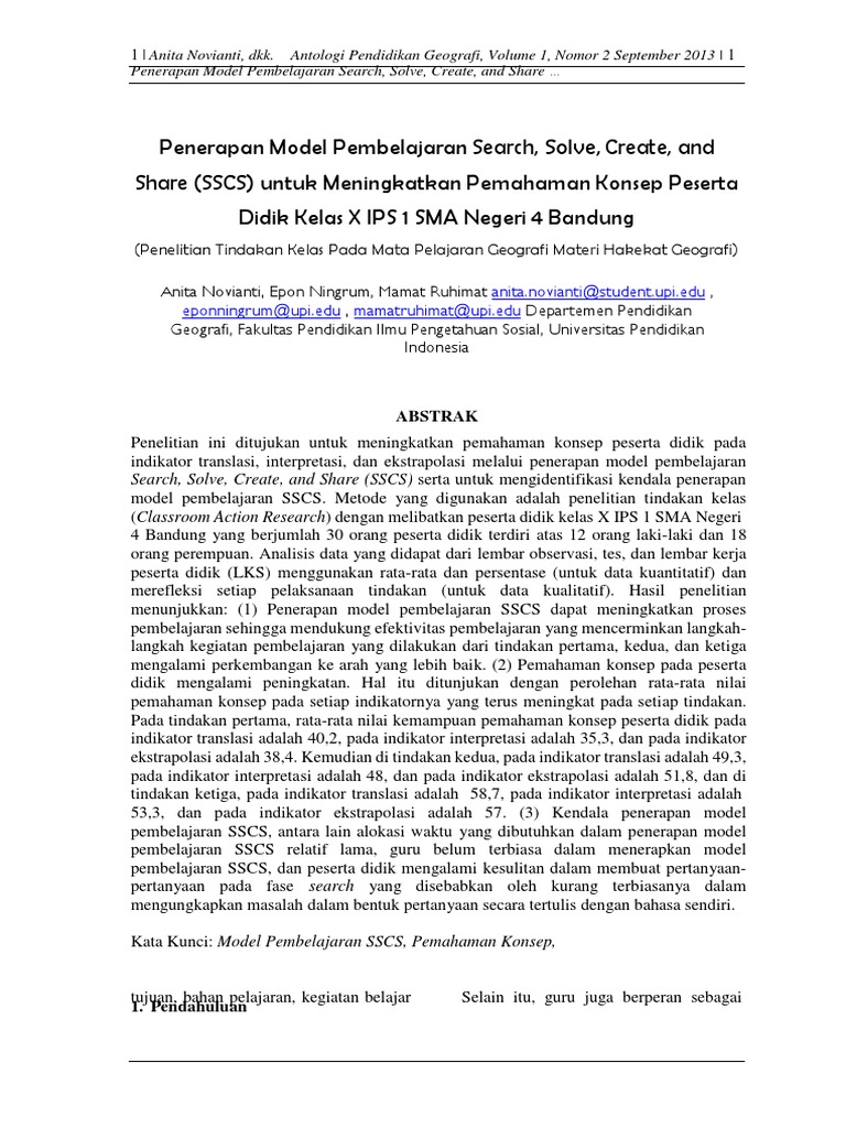 Penerapan Model Pembelajaran Search Solve Create and Share (SSCS) Untuk | PDF