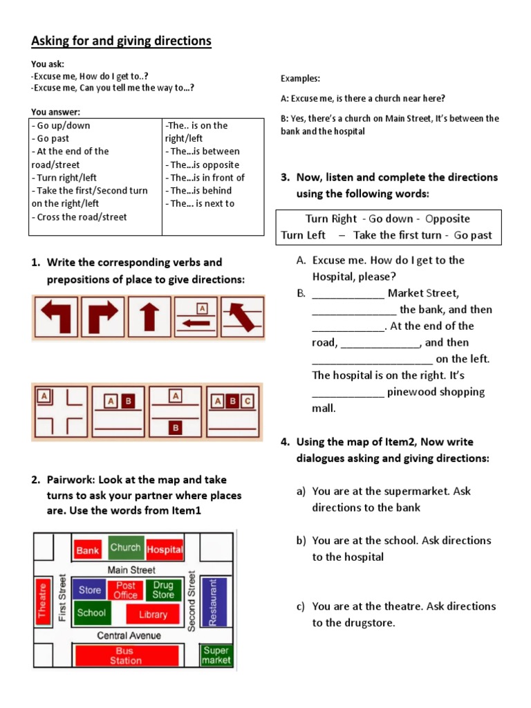 Directions Asking and Giving Worksheet | PDF | Linguistic Typology ...