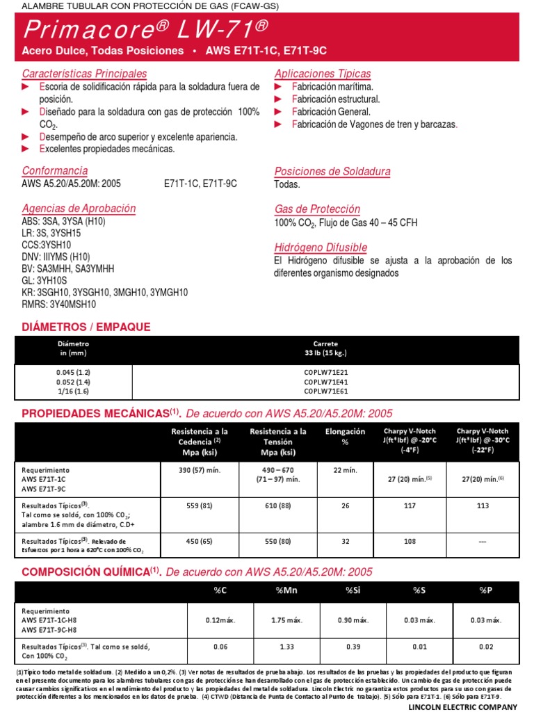 Primacore LW71 | PDF | Soldadura | Construcción