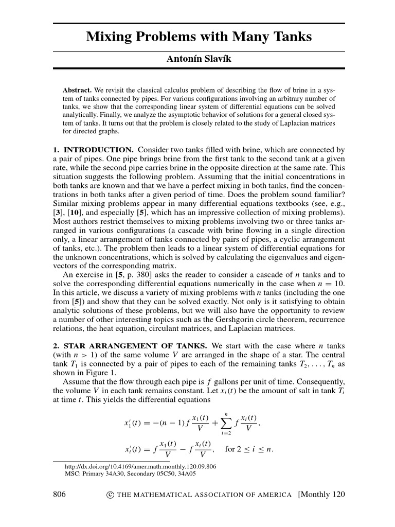 Mixing Problems | PDF | Eigenvalues And Eigenvectors | Determinant