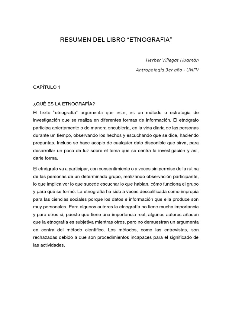 Resumen 3 Capítulos de Etnografía | PDF | Etnografía | Teoría