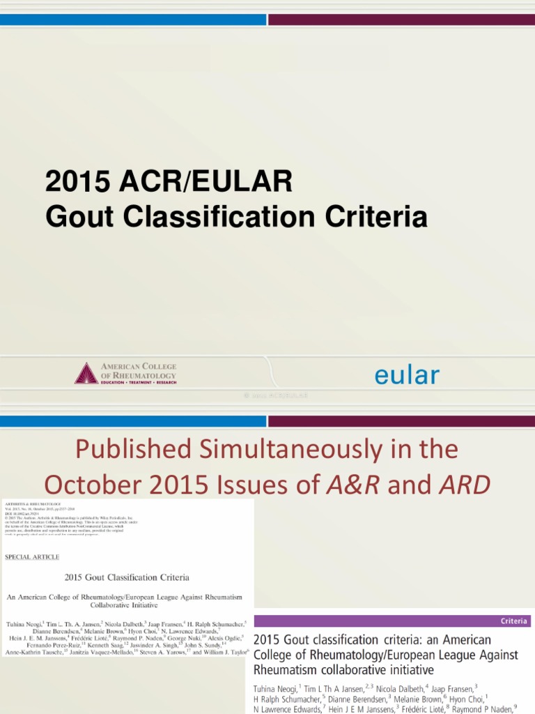 ACR-EULAR Gout Classification Criteria Slides | PDF | Gout ...