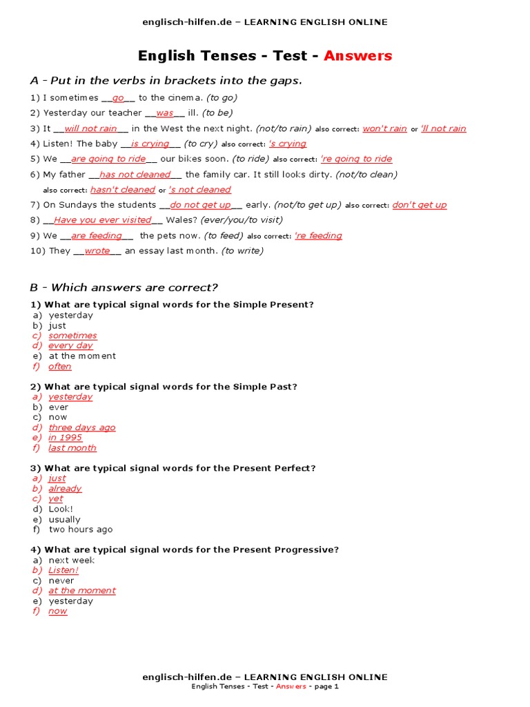 English Tenses - Test Answer | PDF | Business