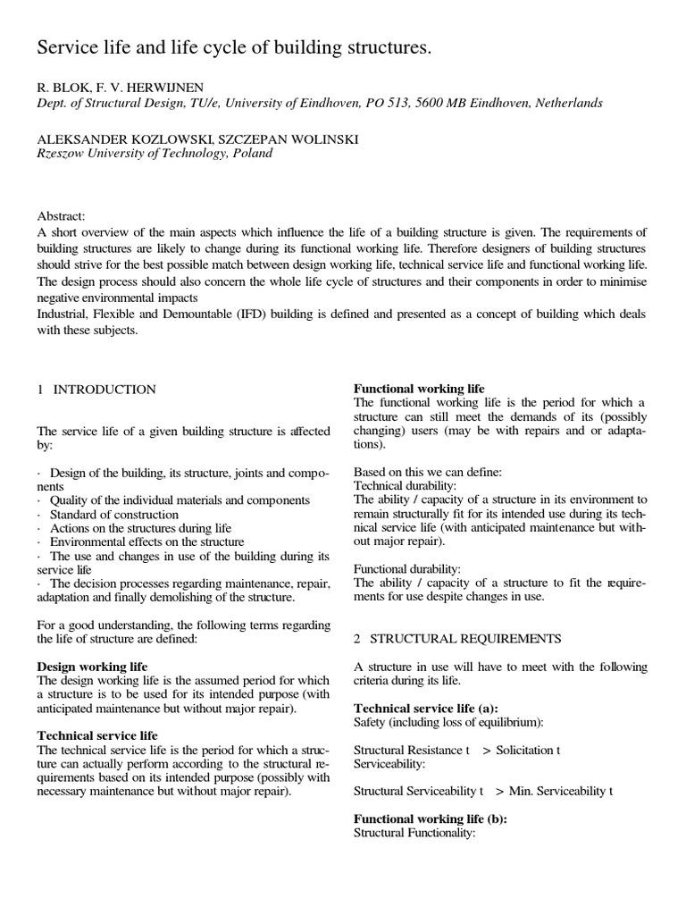 Service Life and Life Cycle Considerations for Building Structures ...