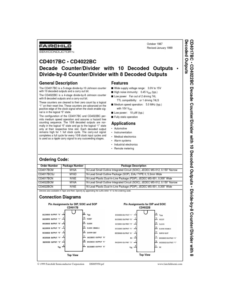 CD4017 Datasheet | PDF | Electrical Engineering | Electronics