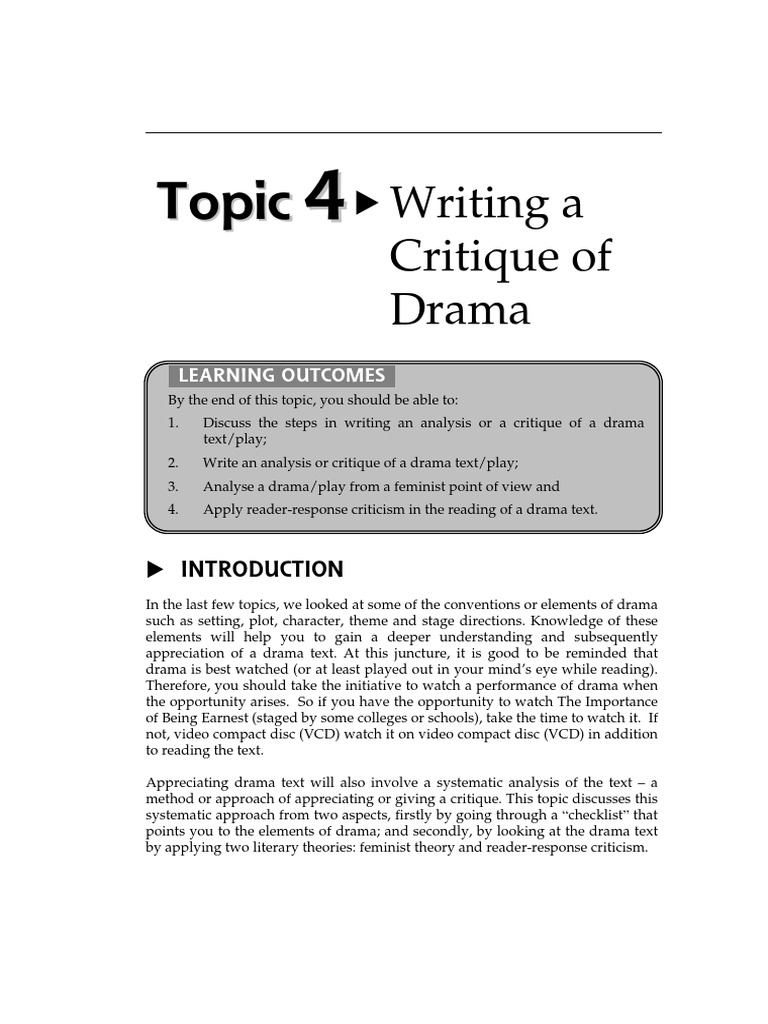 Drama Critique Essentials | PDF | The Importance Of Being Earnest ...
