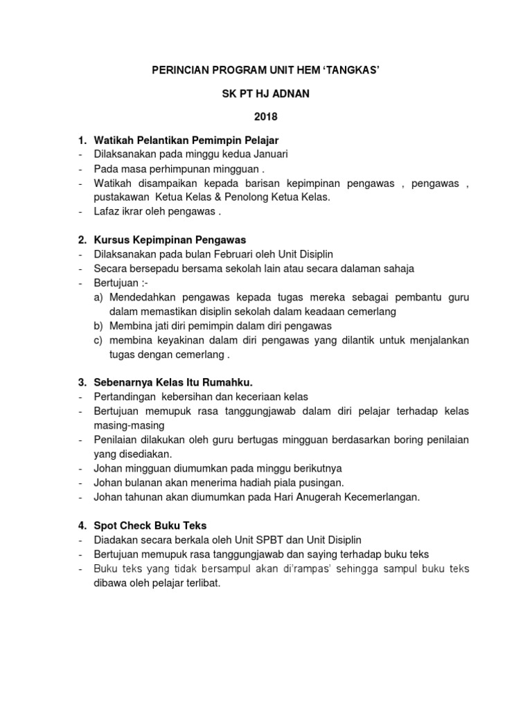 Perincian Program Unit Hem | PDF