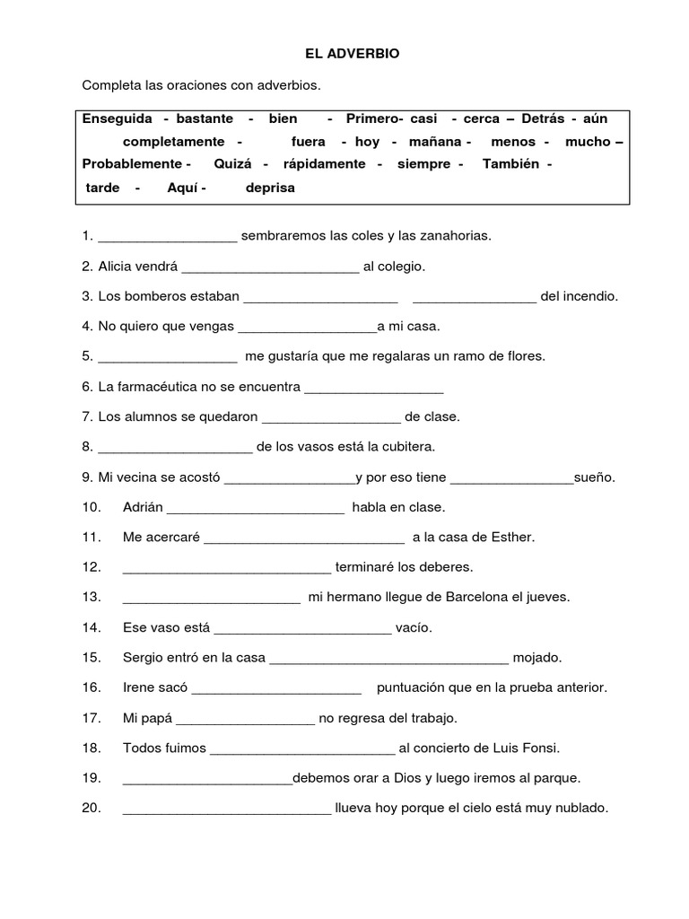 Ejercicios - El Adverbio | Deportes | Ocio